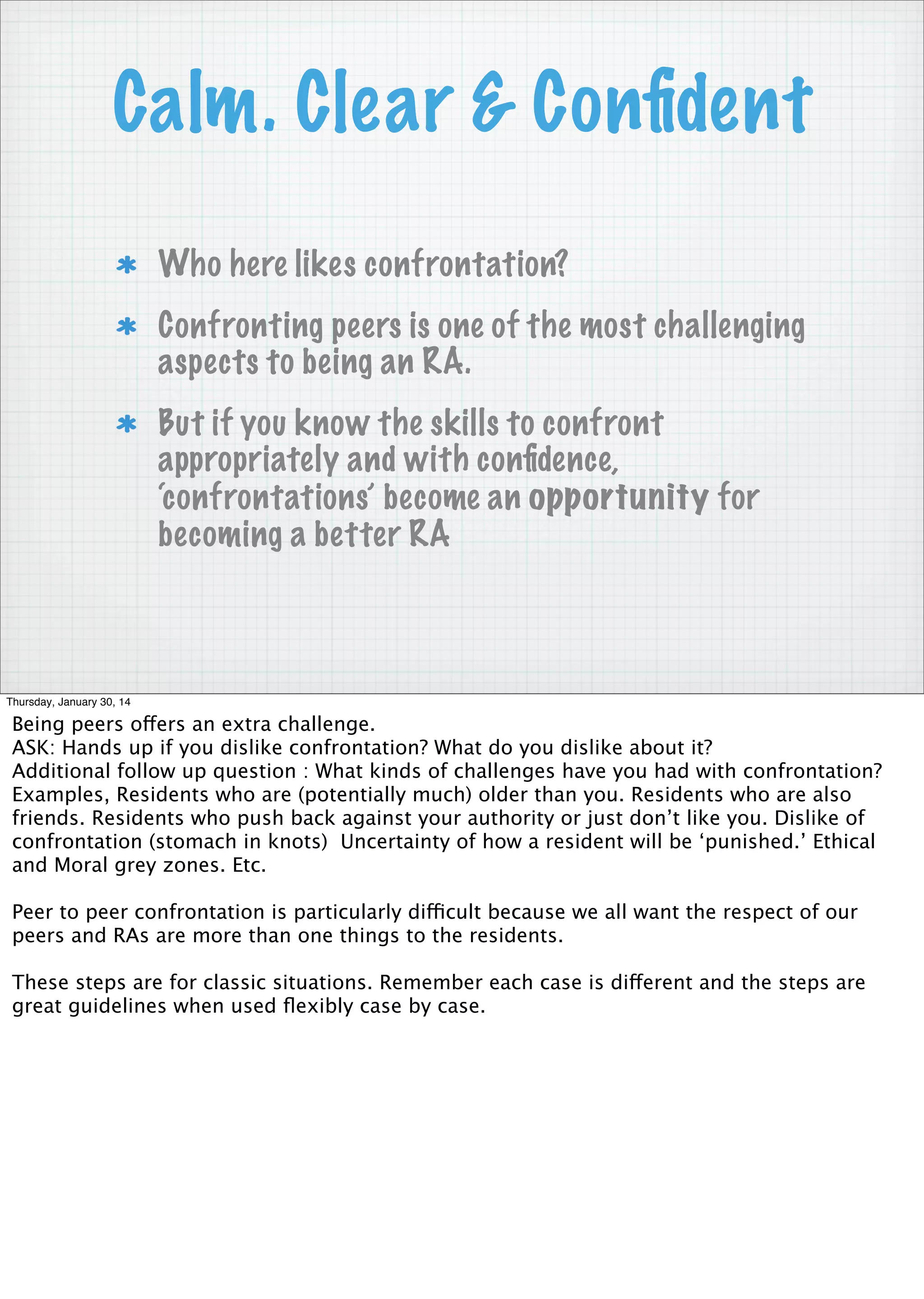 Steps for Confrontation - Resident Assistant Training | PDF