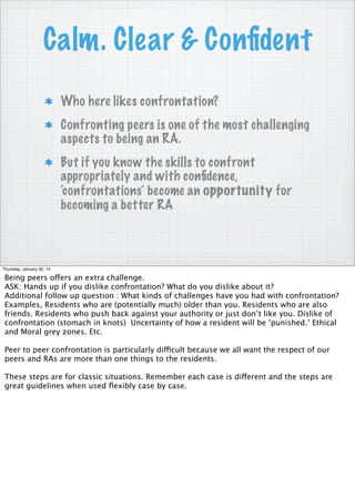 Steps for Confrontation - Resident Assistant Training | PDF