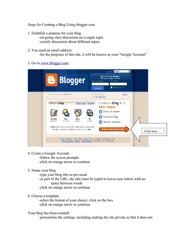 Steps for Creating a Blog using Blogger | PDF