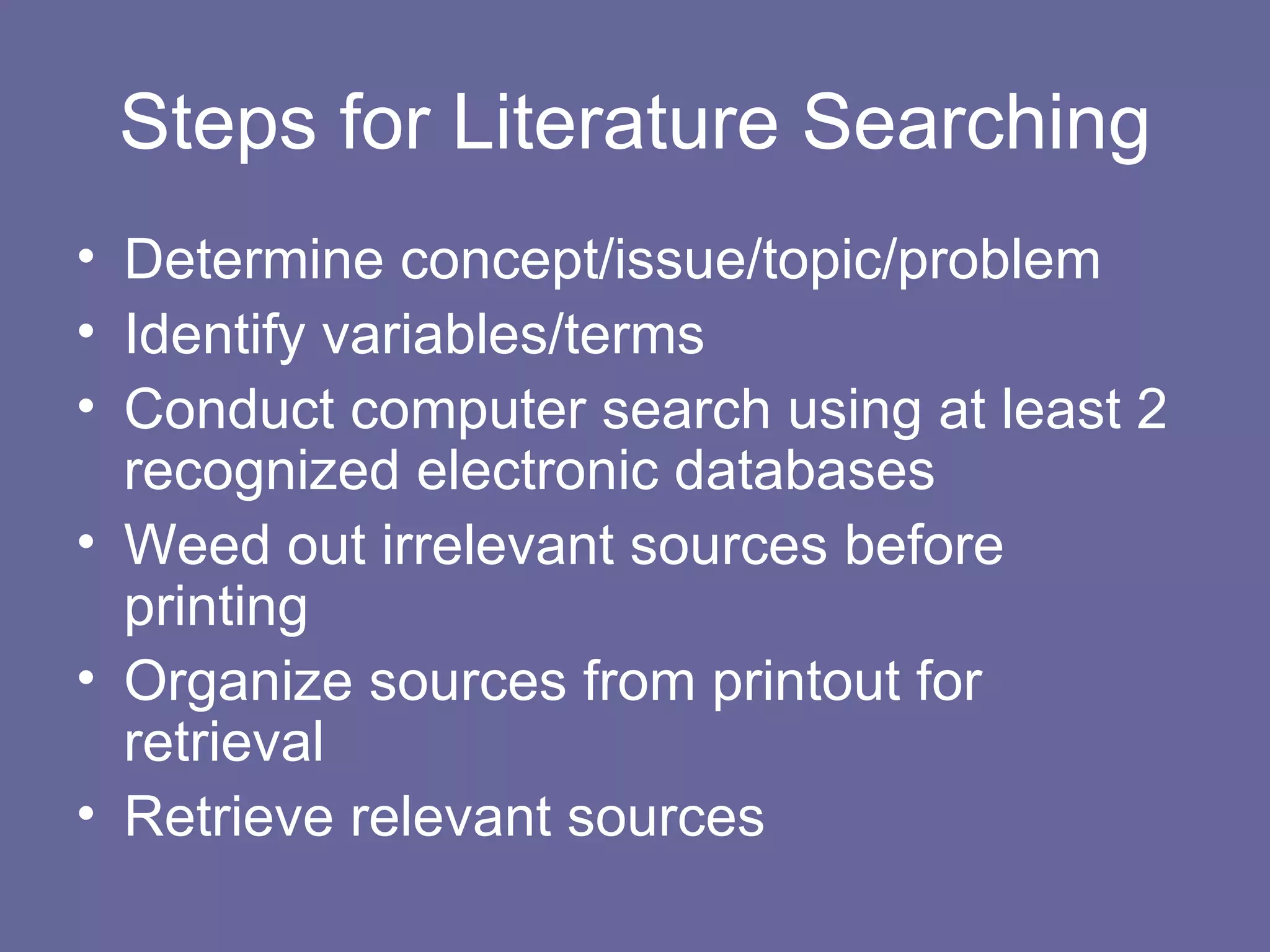 Steps for literature searching | PPT