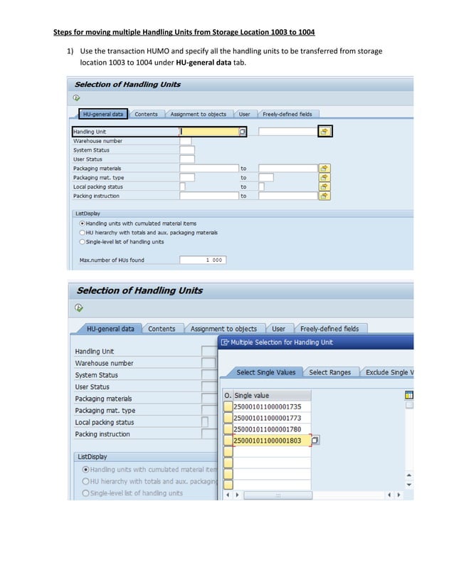 Steps for moving multiple handling units in HUMO (SAP WM) | DOC