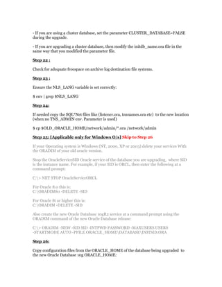 Steps for upgrading the database to 10g release 2 | PDF
