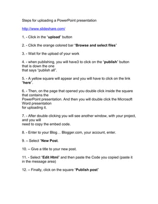 Steps For Uploading A Power Point Presentation | DOC