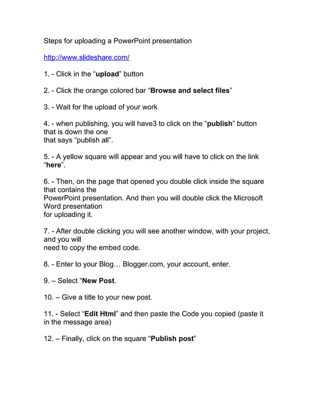 Steps For Uploading A Power Point Presentation | DOC | Desktop Publishing | Computer Software ...