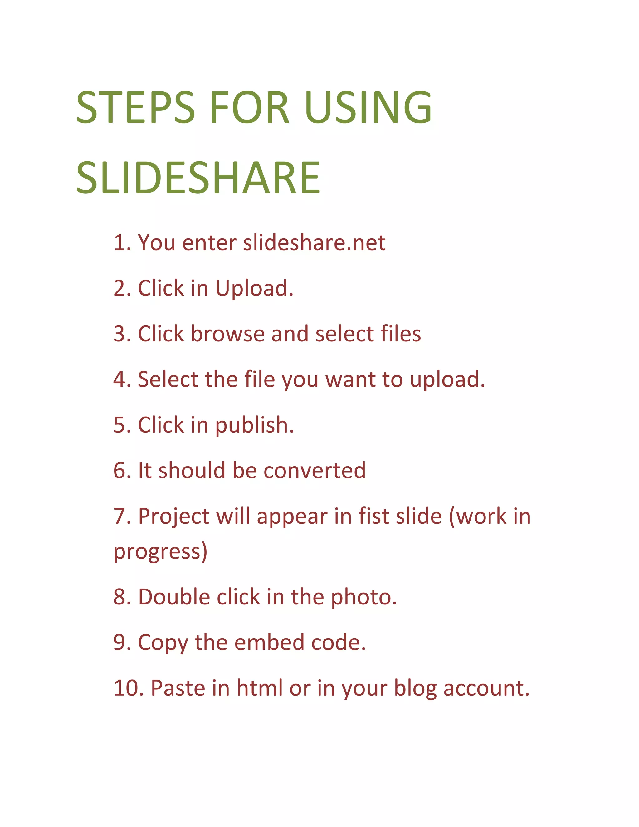 Steps For Using Slideshare | PDF