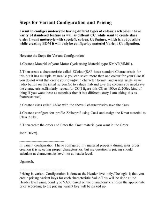 Steps for variant configuration and pricing | DOCX | Motorcycles ...