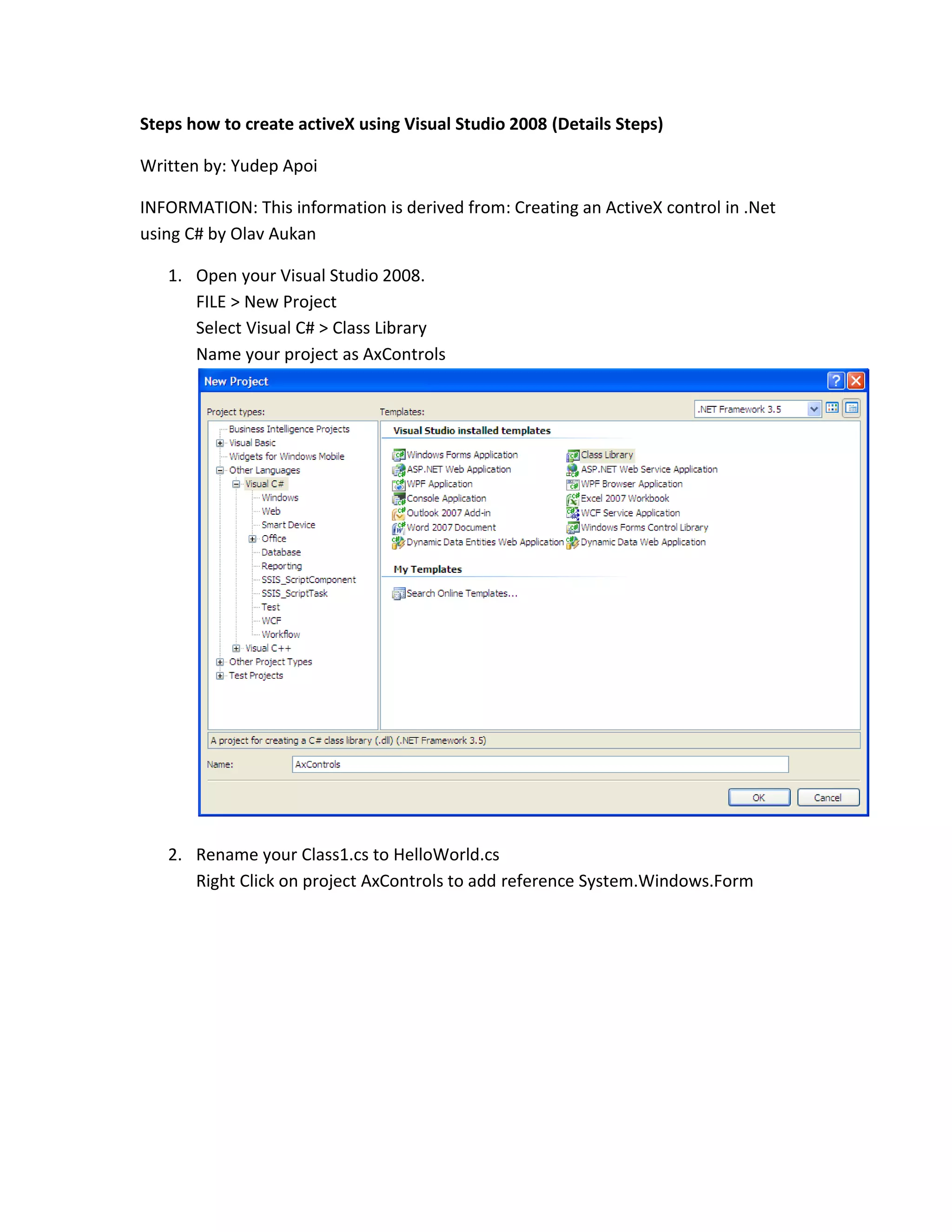 Steps how to create active x using visual studio 2008 | PDF | Operating Systems | Computer ...