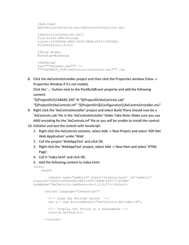 Steps how to create active x using visual studio 2008 | PDF