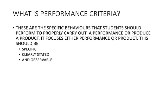 Steps in developing performance based assessment | PPTX | Educational Assessment | Education