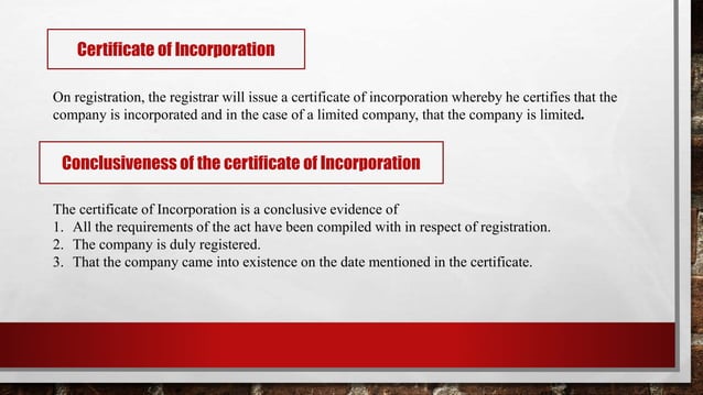 Steps in incorporation of a company