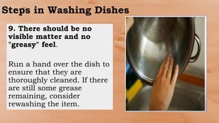 Steps in Manual Dishwashing.pptxcookery9 | PPTX
