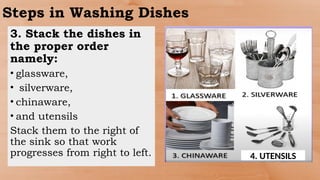 Steps in Manual Dishwashing.pptxcookery9 | PPTX