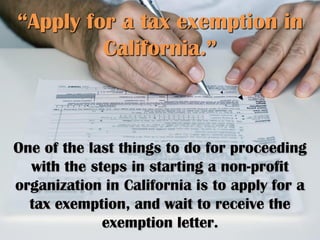 Steps in Starting a Nonprofit Organization in California | PDF