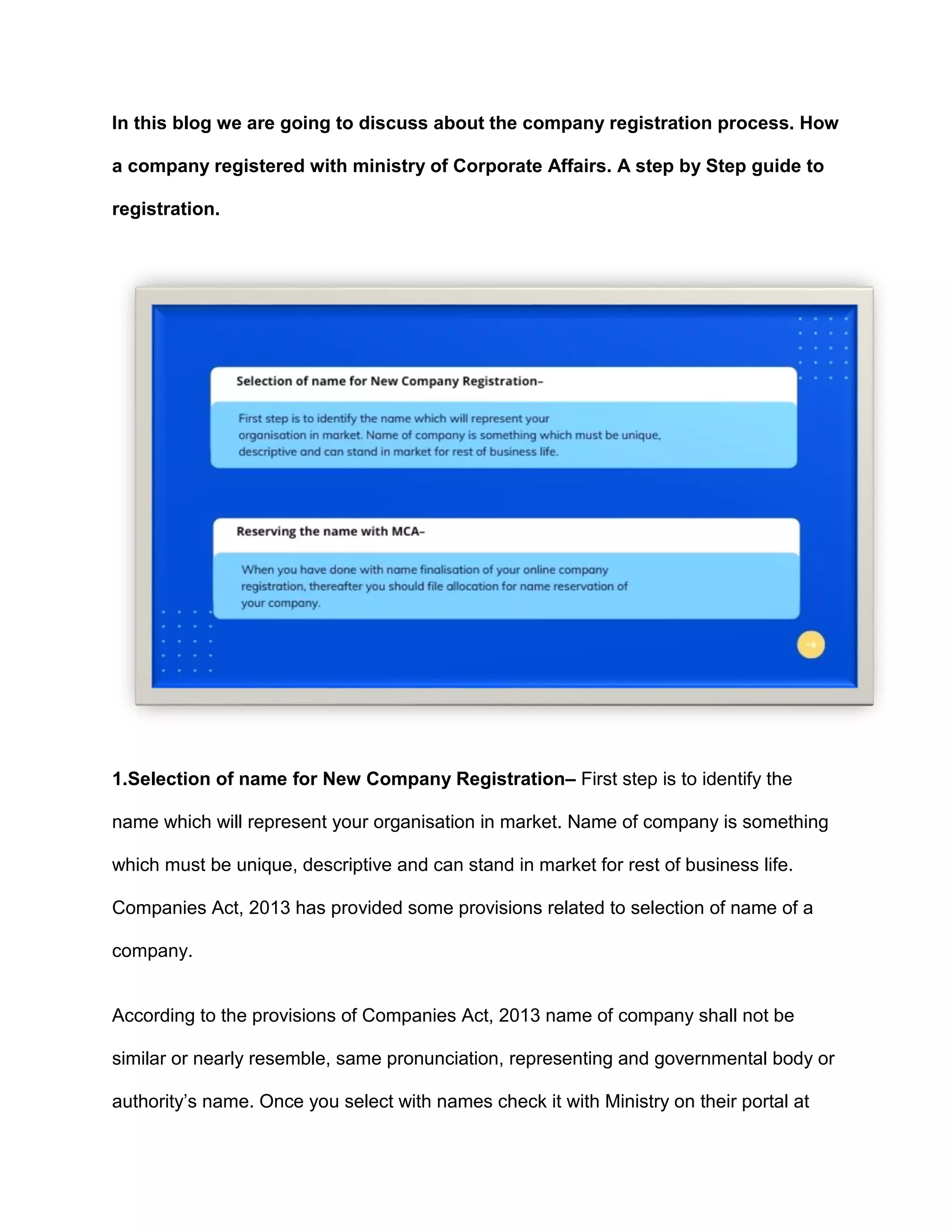 Steps invSTEPS INVOLVED IN COMPANY REGISTRATION PROCESSolved in company registration process | PDF