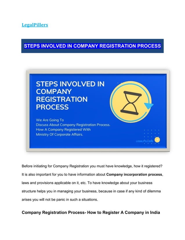 Steps invSTEPS INVOLVED IN COMPANY REGISTRATION PROCESSolved in company registration process | PDF