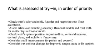 STEPS INVOLVED IN DENTURE TRY IN, PROCESSING.pptx