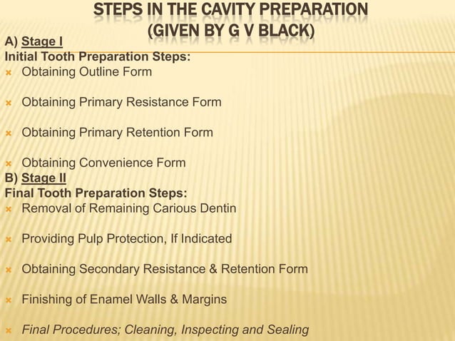Steps Of Cavity Preparation | PPTX | Dental Health | Diseases and ...