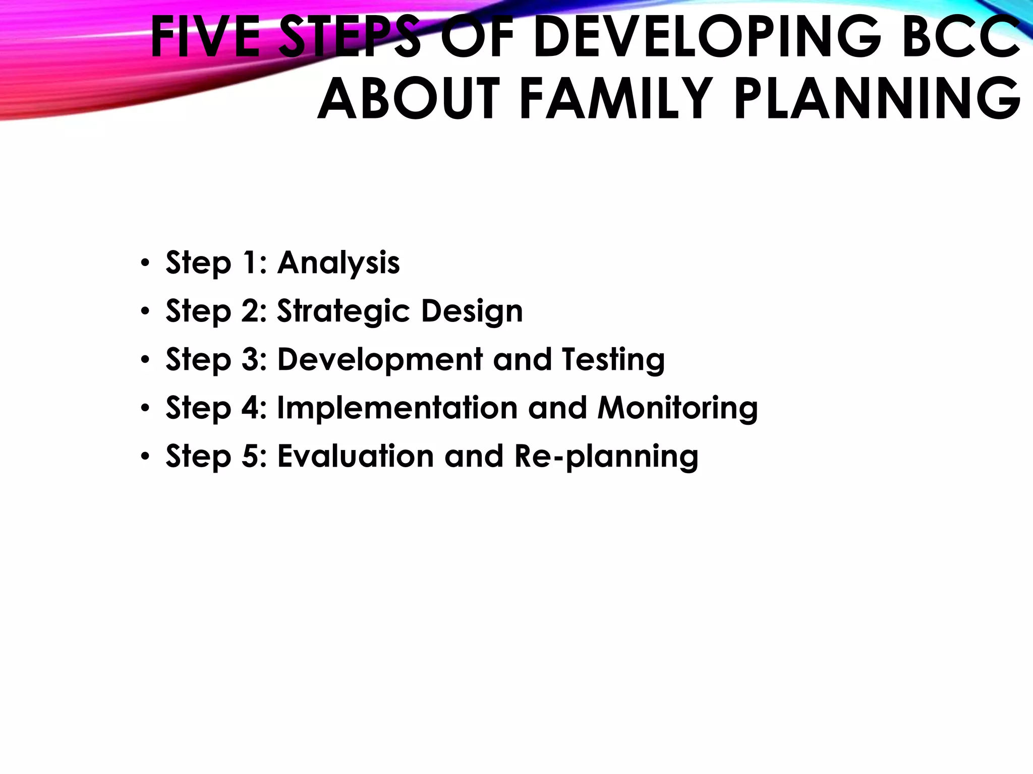 Steps of developing Behavior Change Communication (BCC) for family planning | PPTX