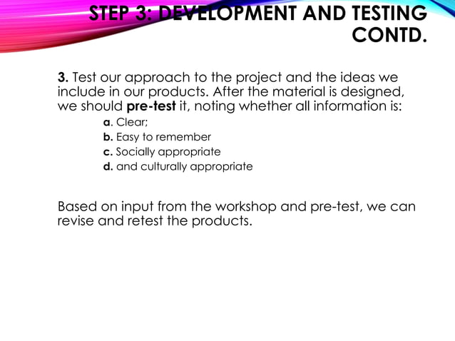 Steps of developing Behavior Change Communication (BCC) for family ...