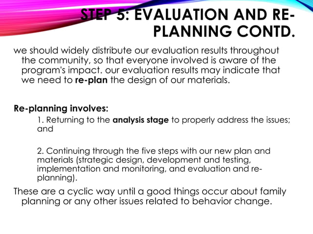 Steps of developing Behavior Change Communication (BCC) for family ...