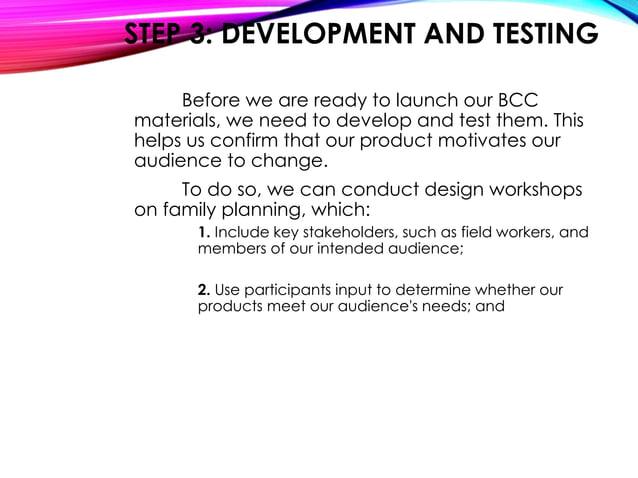 Steps of developing Behavior Change Communication (BCC) for family planning | PPTX