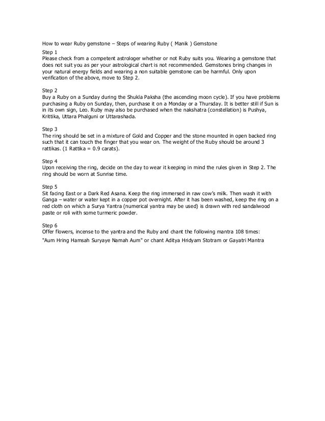 Steps of wearing ruby gemstone