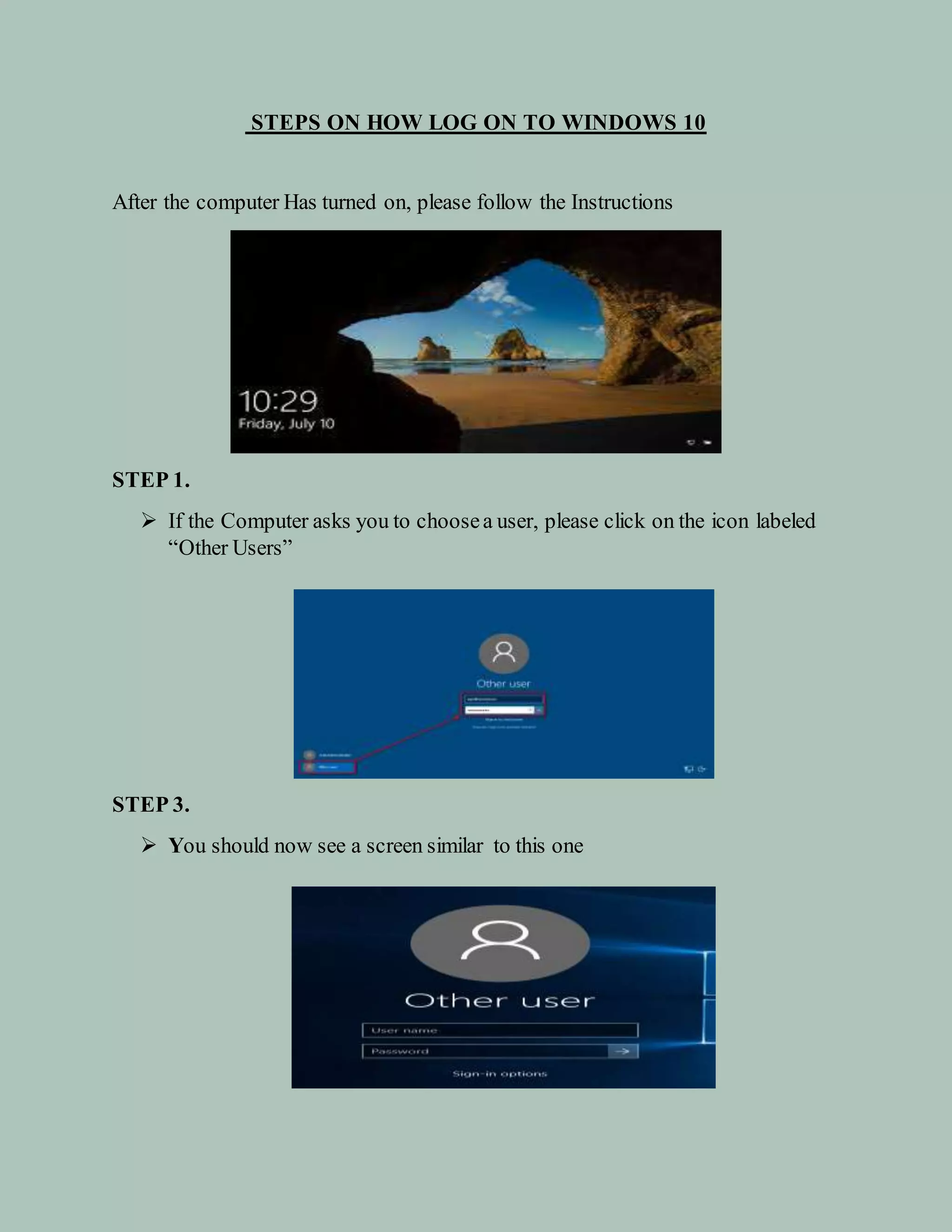 Steps on how log on to windows 10 | DOCX
