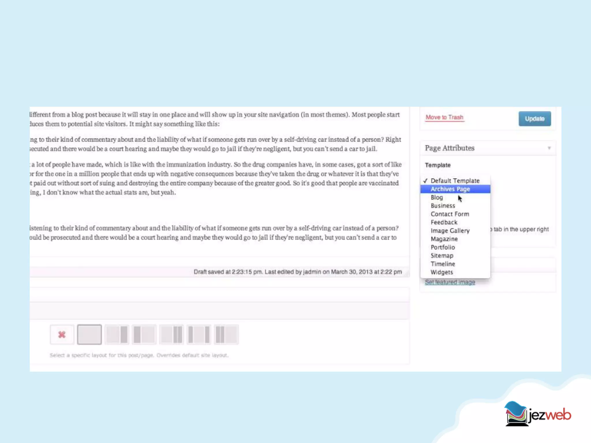 Steps on how to use page attributes for templates and sequence pages in ...