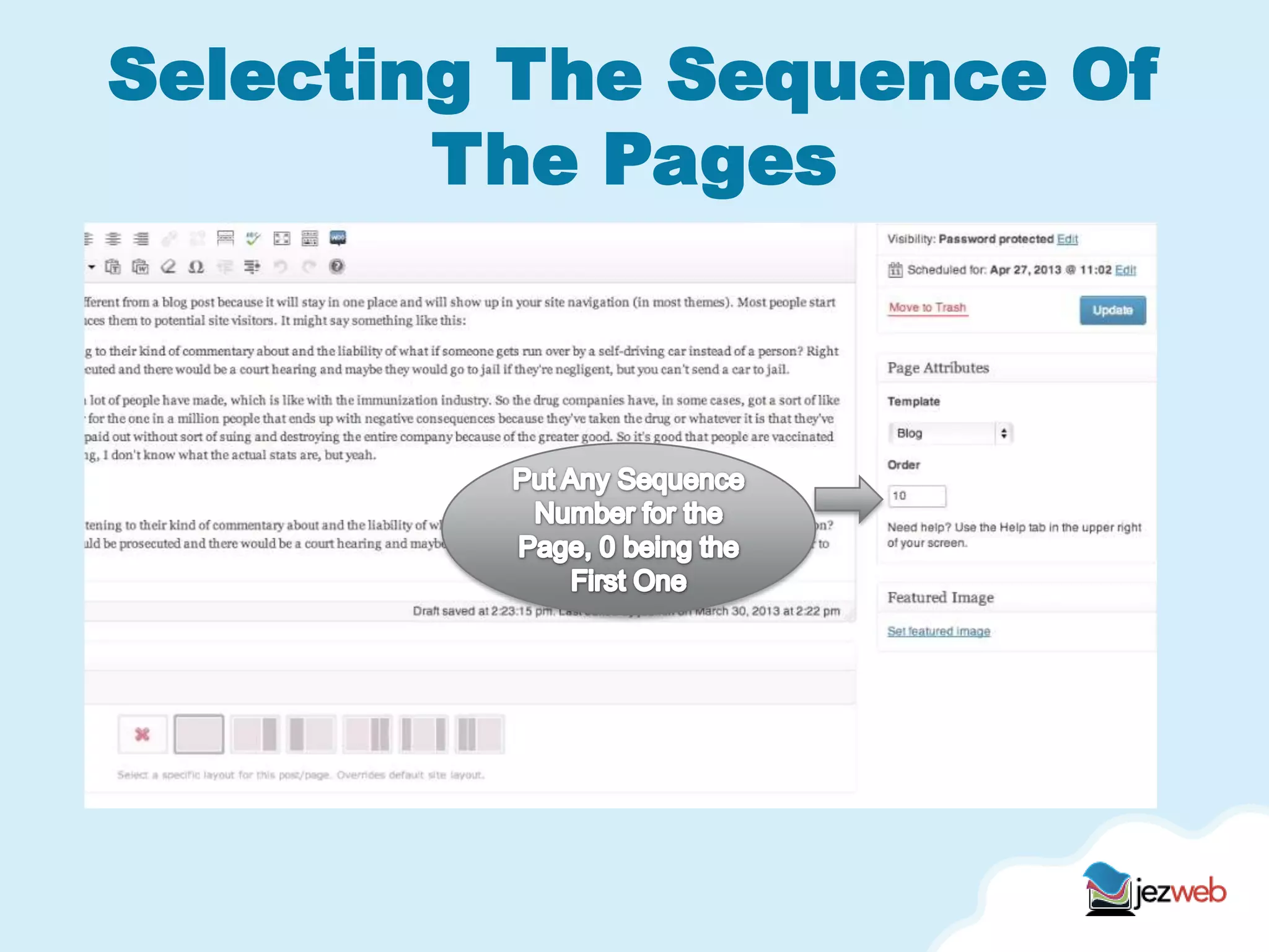 Steps on how to use page attributes for templates and sequence pages in ...