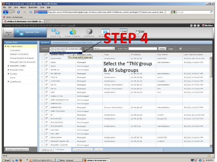 Steps on macfee epo console icon