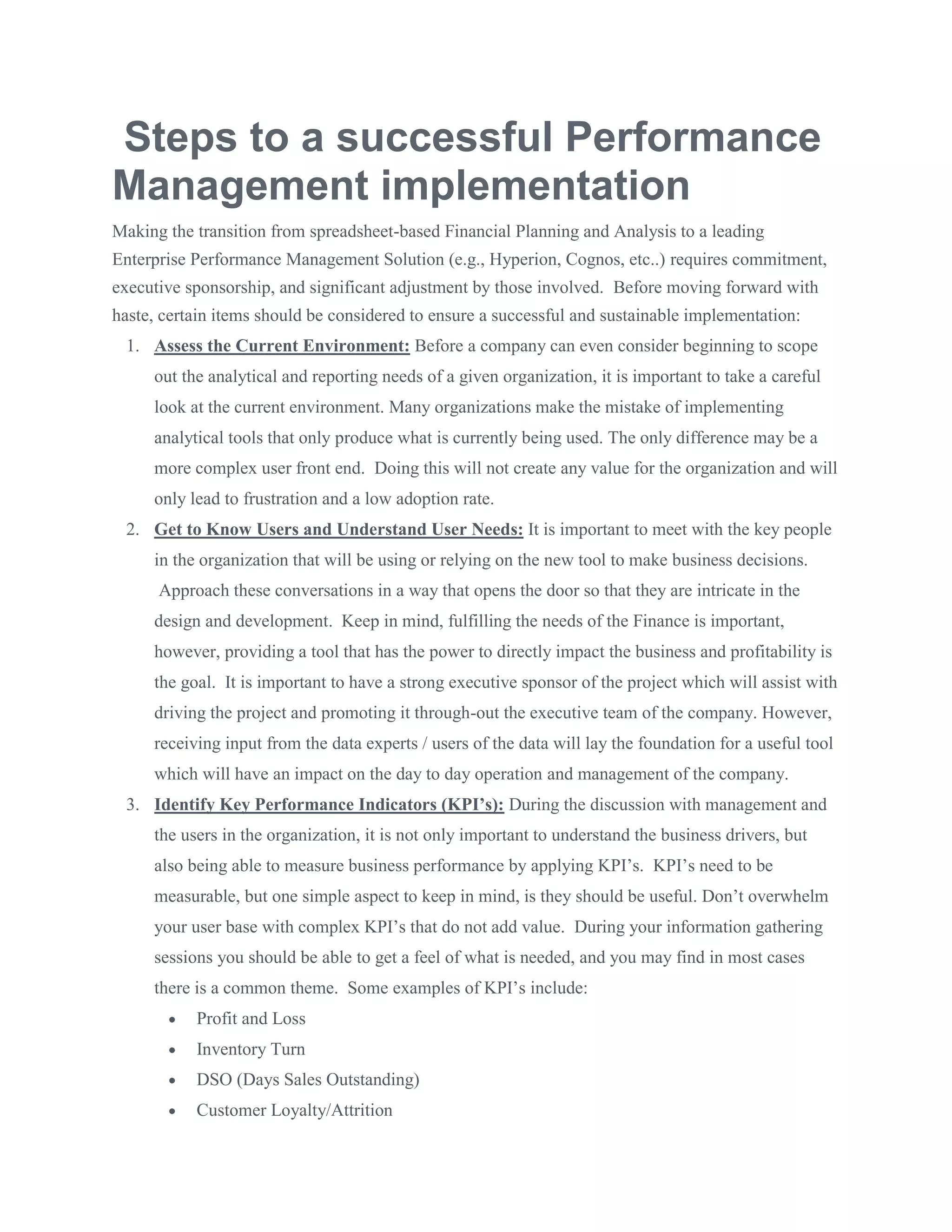 Steps to a successful performance management implementation | PDF