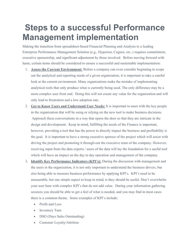 Steps to a successful performance management implementation | PDF