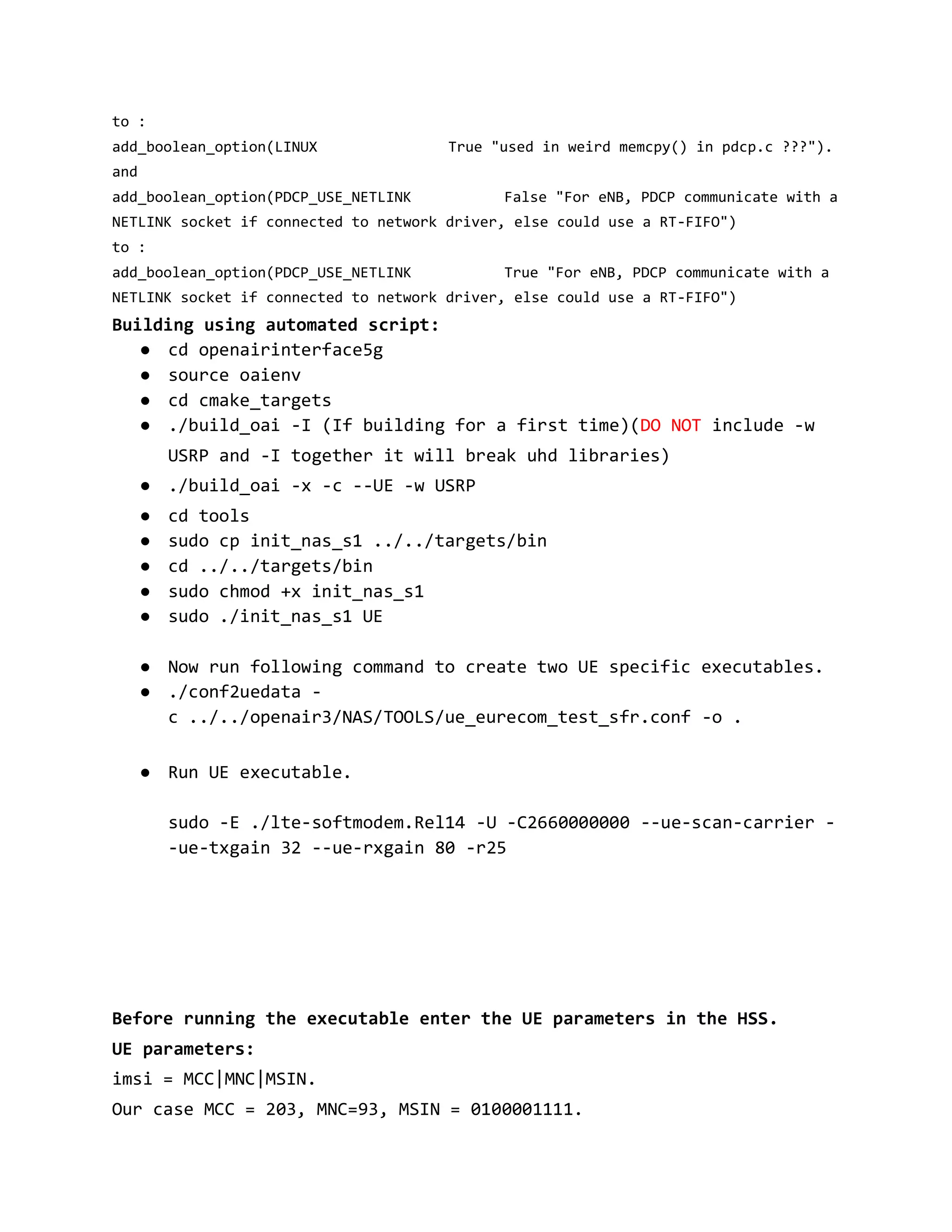 Steps to build and run oai | PDF