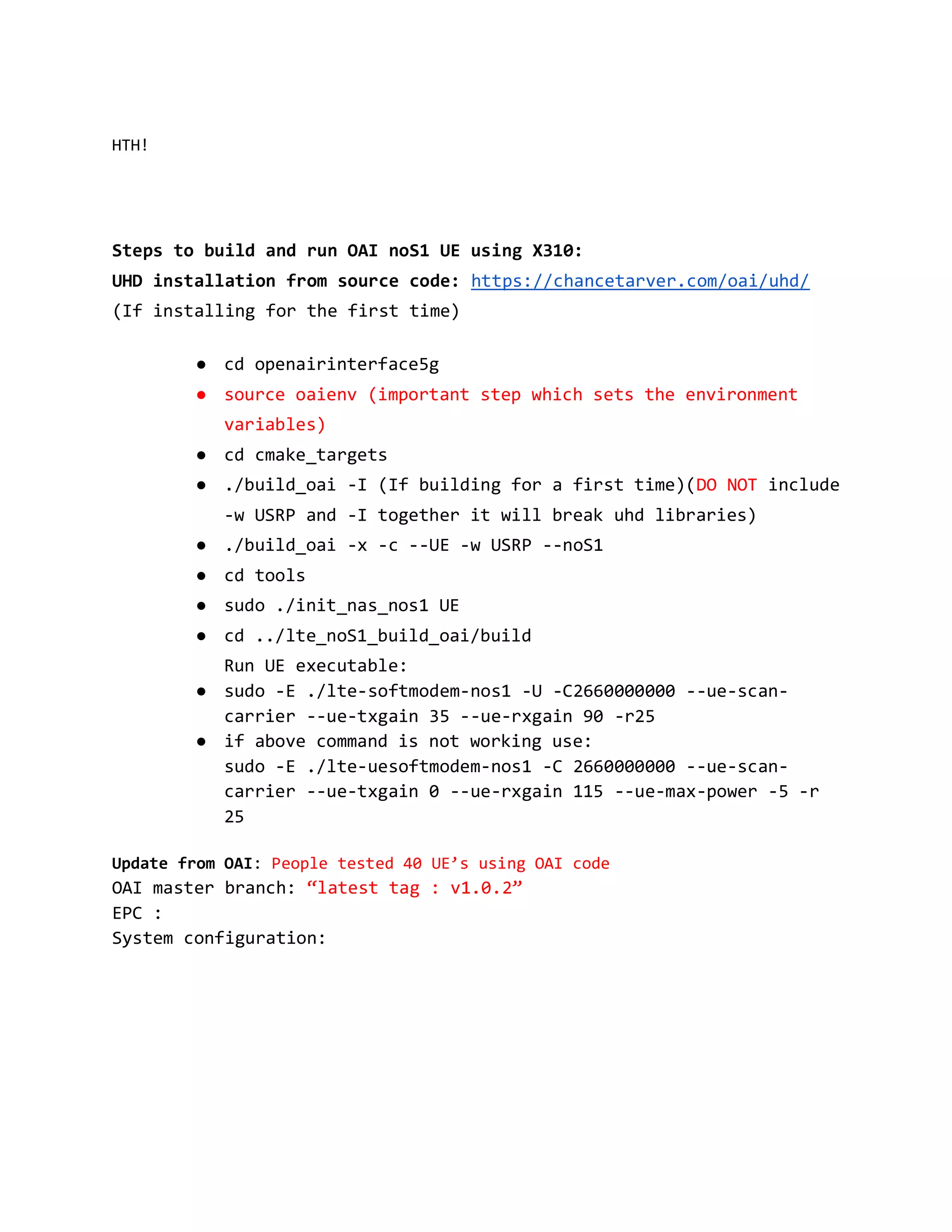 Steps to build and run oai | PDF
