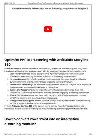 Steps to Convert PowerPoint Presentation to E-learning using Articulate Storyline 360 | PDF