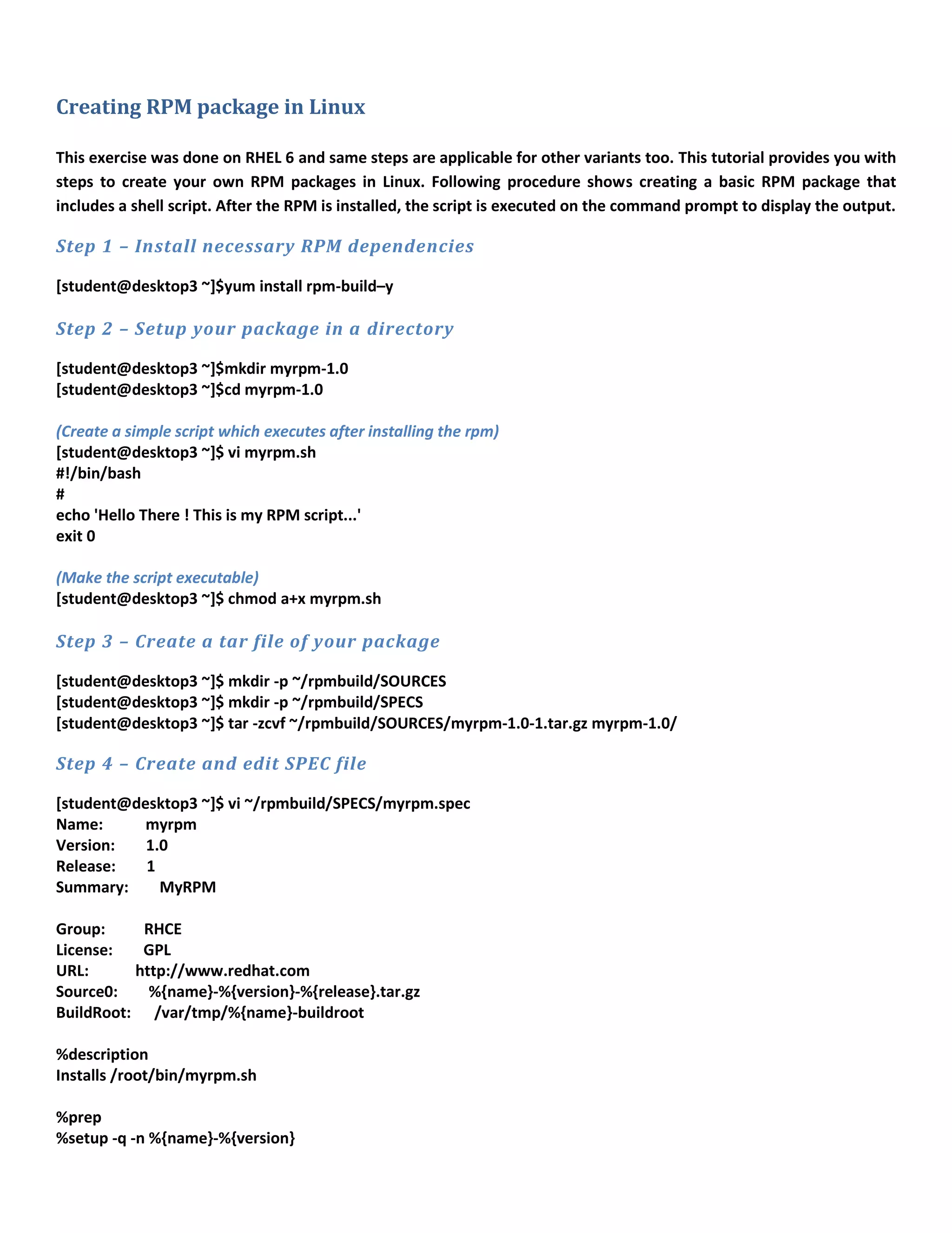 Steps to create an RPM package in Linux | PDF
