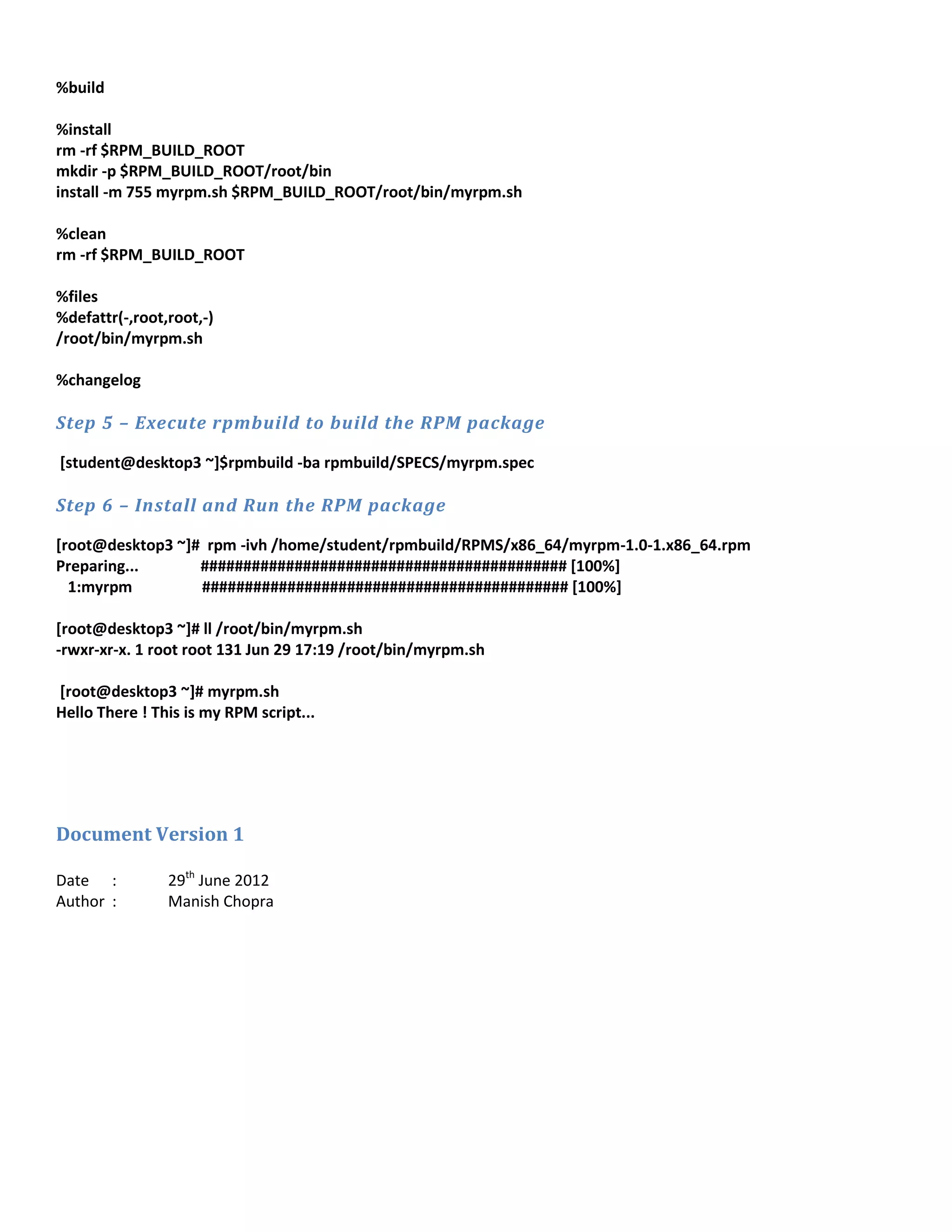 Steps to create an RPM package in Linux | PDF
