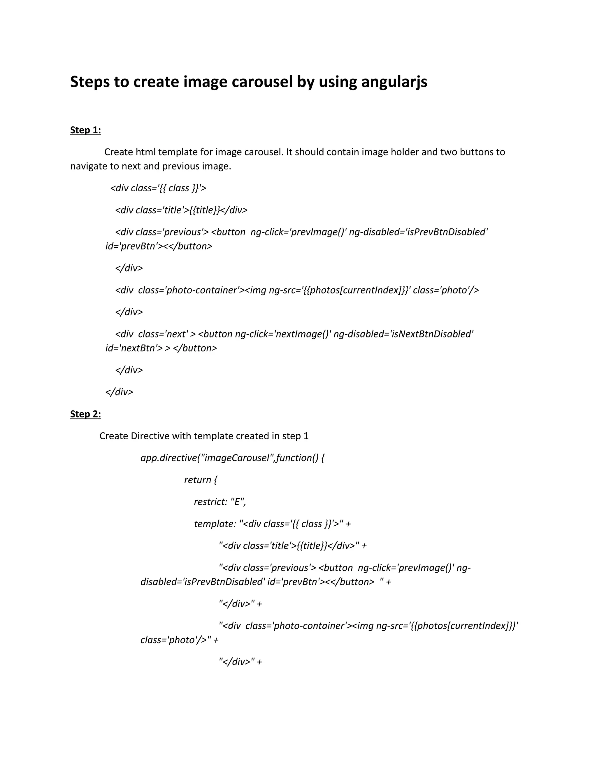 Steps To Create Image Carousel By Using Angularjs Pdf