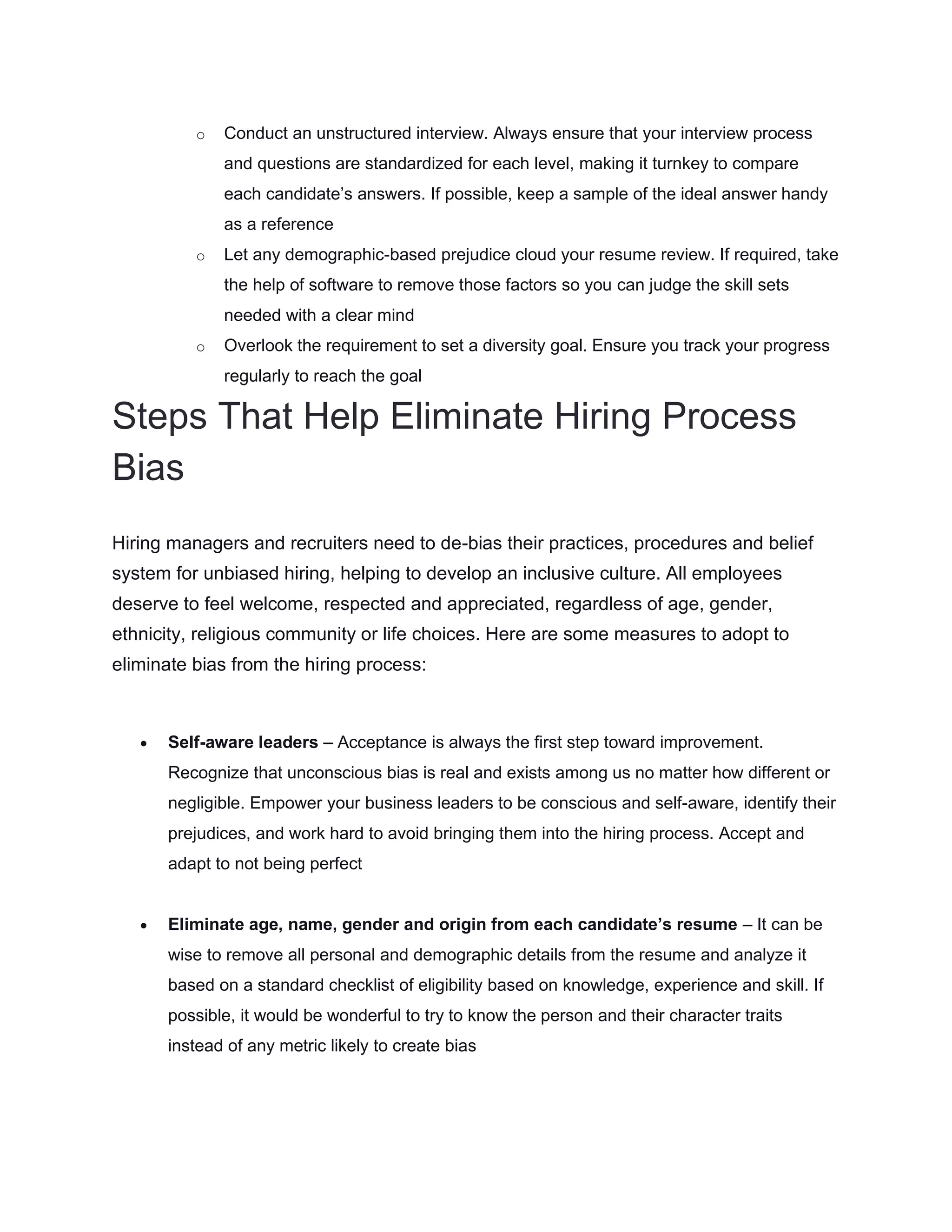 Steps to Eliminate Bias During the Hiring Process | PDF