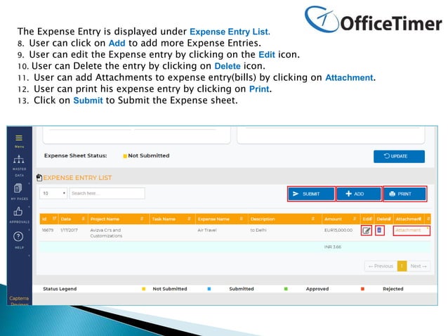 Steps to fill employee expense sheet officetimer