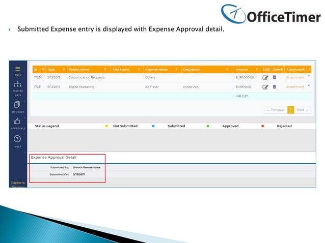Steps to fill employee expense sheet officetimer