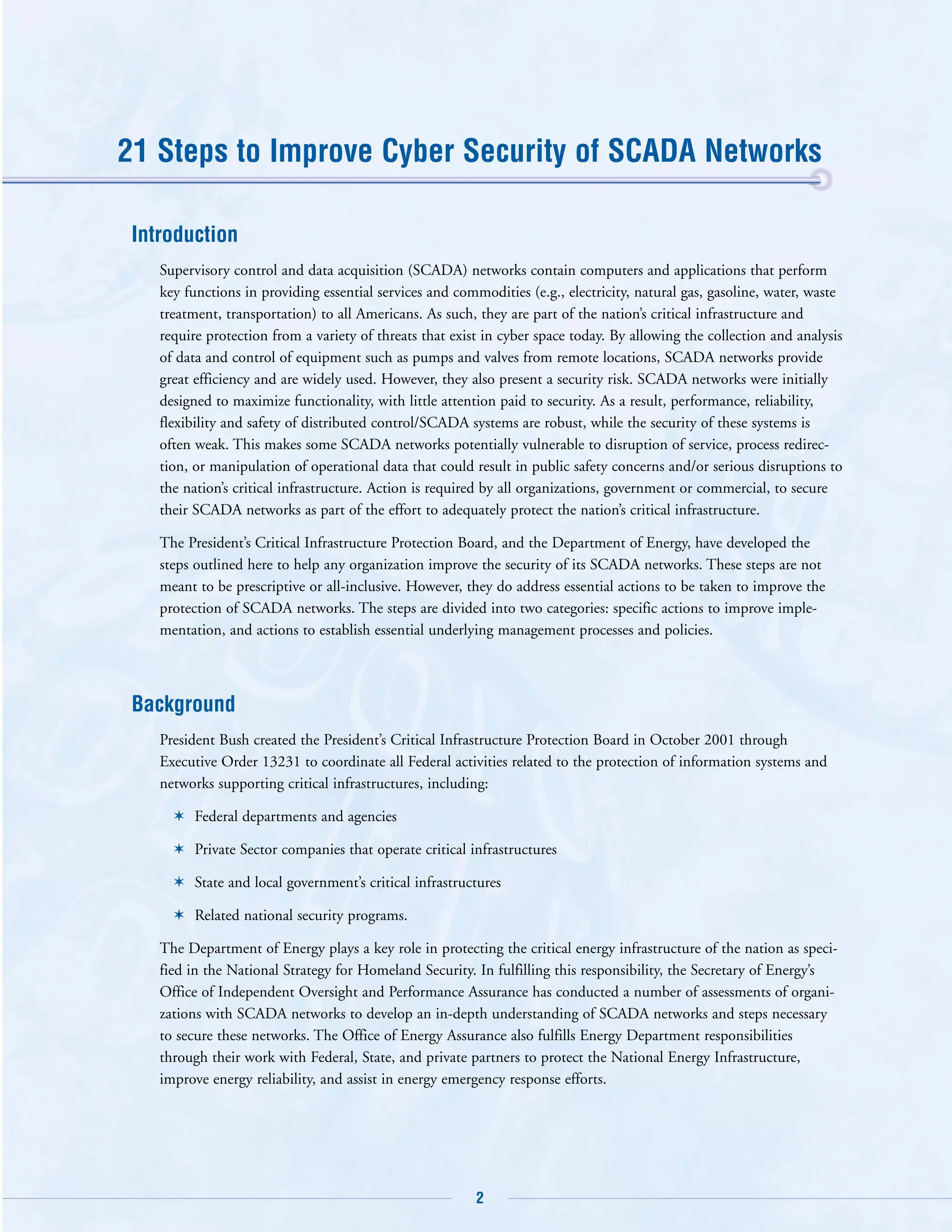 Dr Dev Kambhampati | DOE- Steps to Improve Cybersecurity of SCADA Networks | PDF