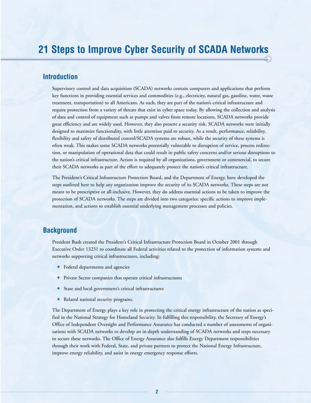 Dr Dev Kambhampati | DOE- Steps to Improve Cybersecurity of SCADA Networks | PDF