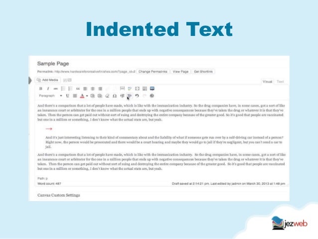 Indent text in WordPress