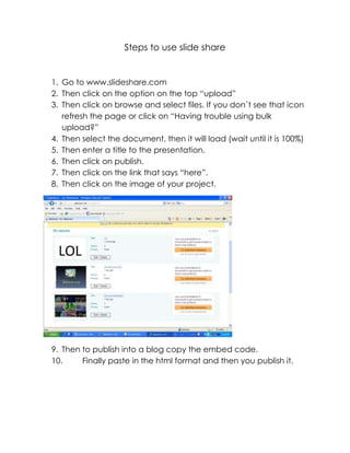 Steps To Use Slide Share | DOCX | Web Design and HTML | Internet