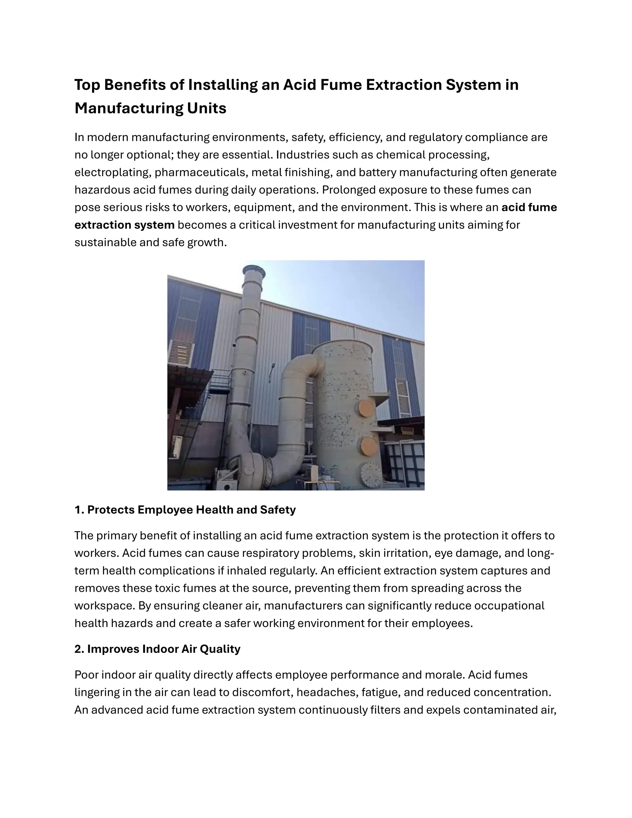 Top Benefits of Installing an Acid Fume Extraction System in ...