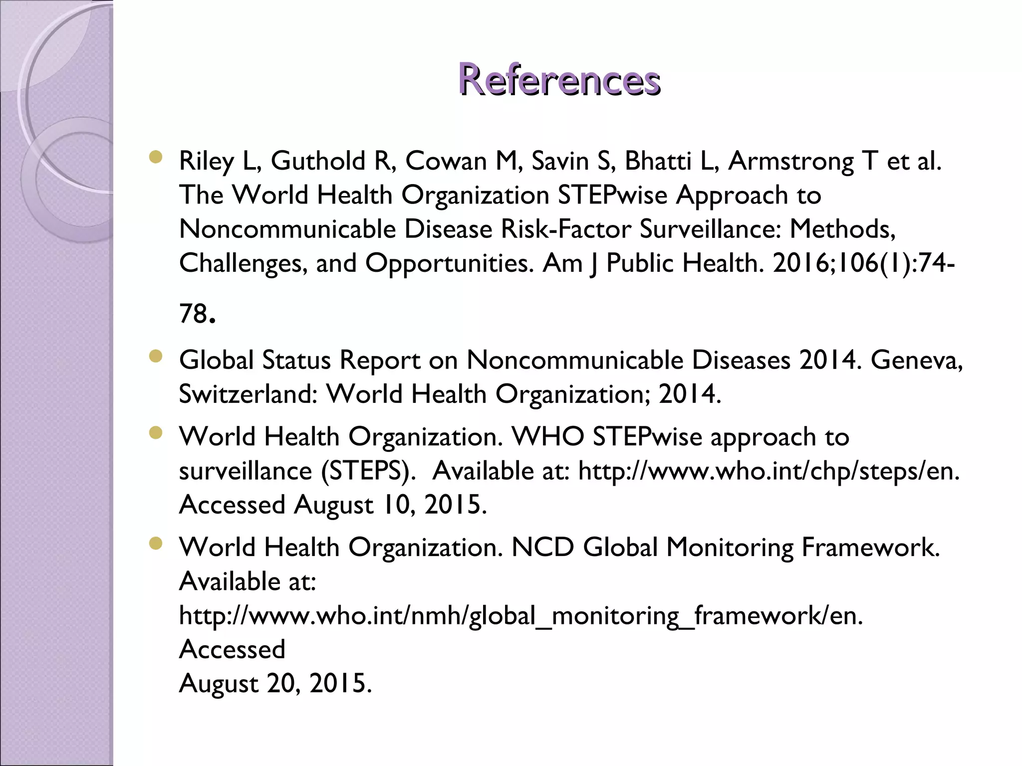 The World Health Organization STEPwise Approach to Noncommunicable ...