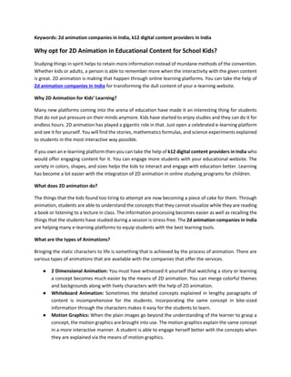 Why Opt For 2D Animation in Educational Content For School Kids? | DOCX