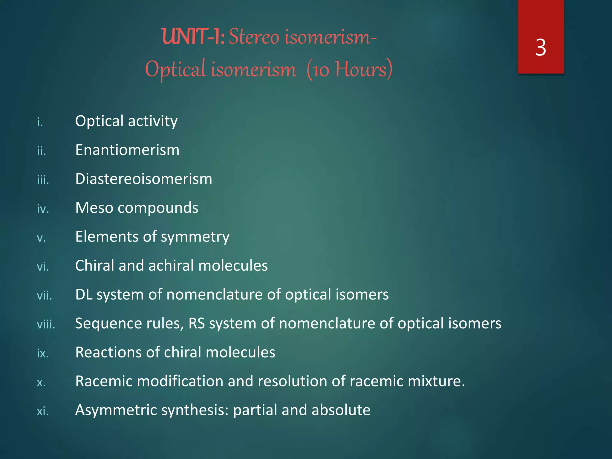 Stereochemistry (optical isomerism) | PPTX