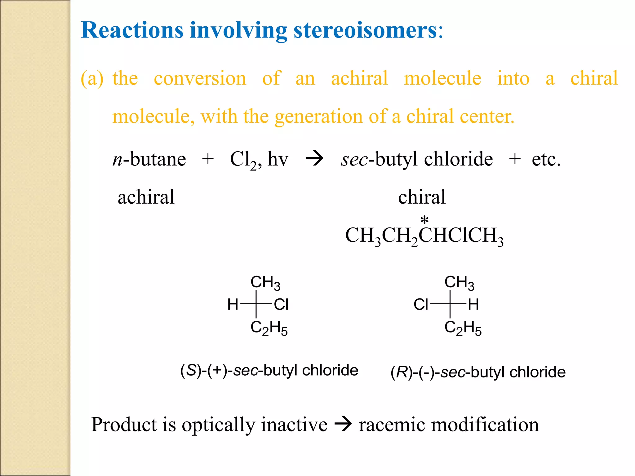 Stereochemistry (Reactions of Chiral Molecules) | PDF